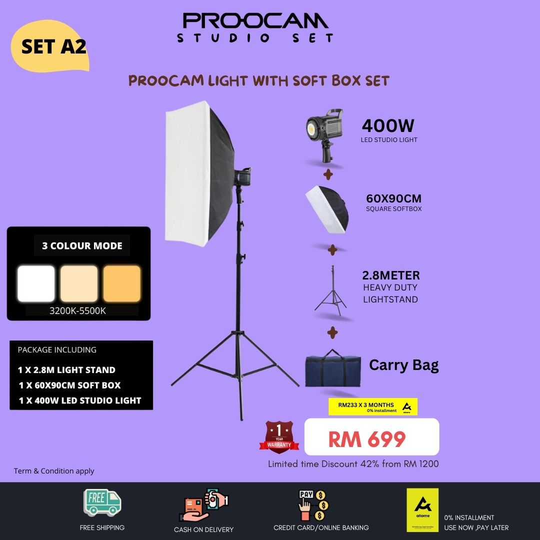 PROOCAM 60cm x90cm Universal Mount with Light Stand KB Bowen Studio ...