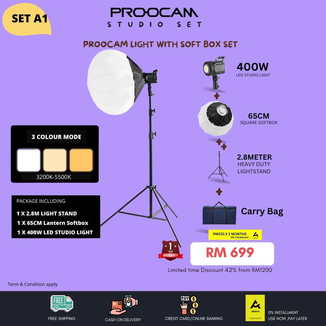 PROOCAM OS-15 BOWEN LANTERN SOFTBOX 65CM Studio Video Light Lantern Softbox With Stand SET A1 ...