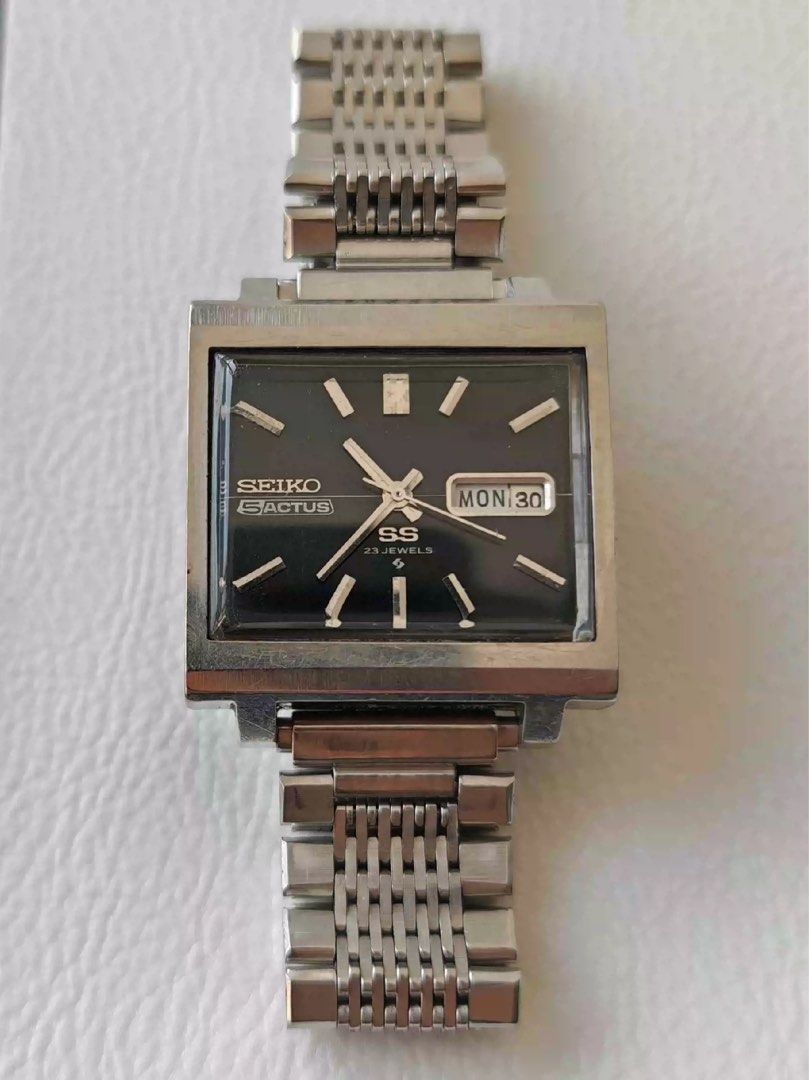 Rare 1971 Seiko 5 Actus TV Rectangle Black Dial Automatic 6106 Watch ...