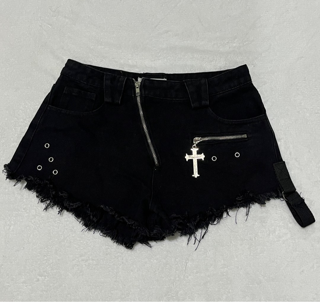RARE Goth Grunge Punk Black Denim Shorts, Women's Fashion, Bottoms ...
