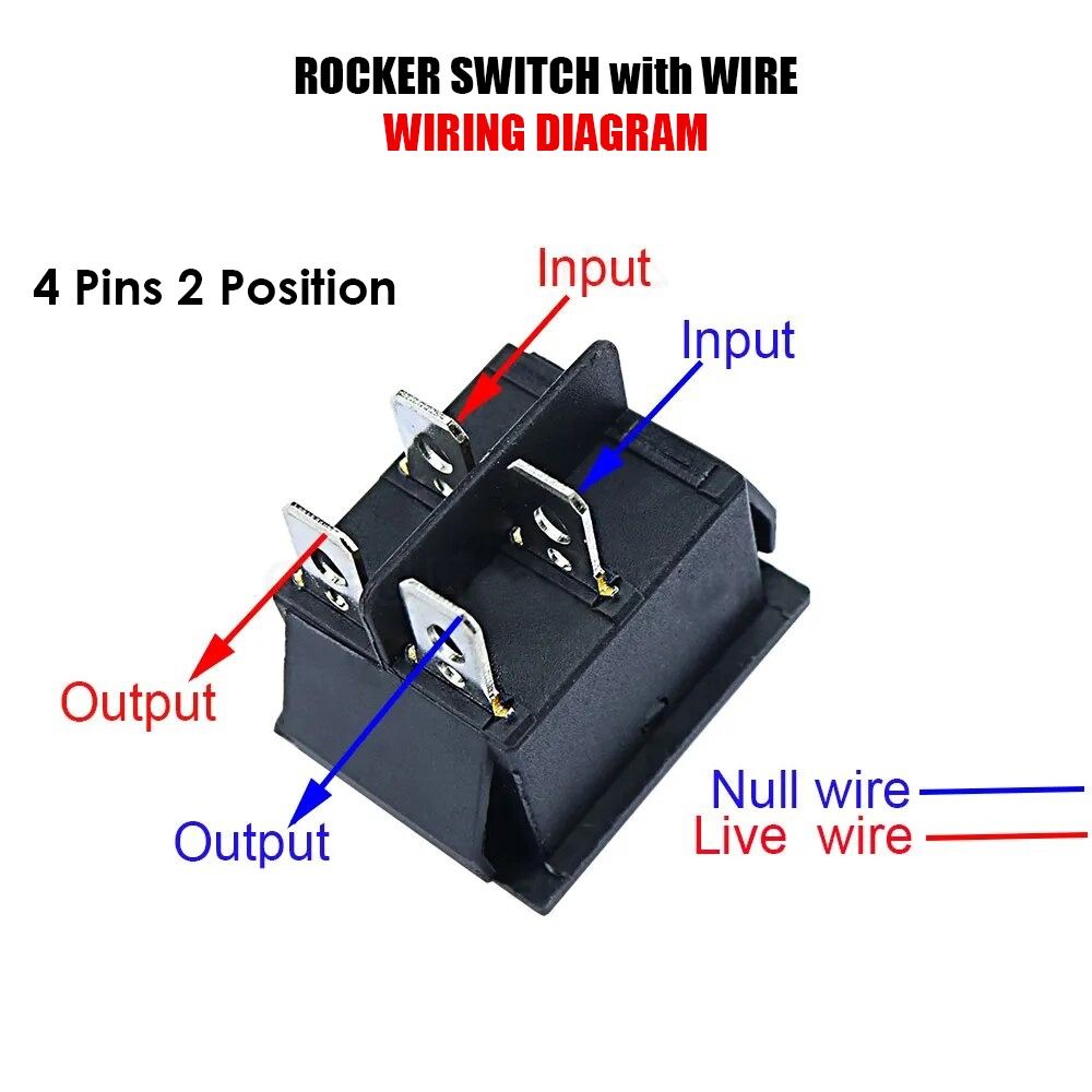 ROCKER SWITCH with WIRE ON-OFF with LED LIGHT, 4-PIN KCD2-201N AC 125V ...