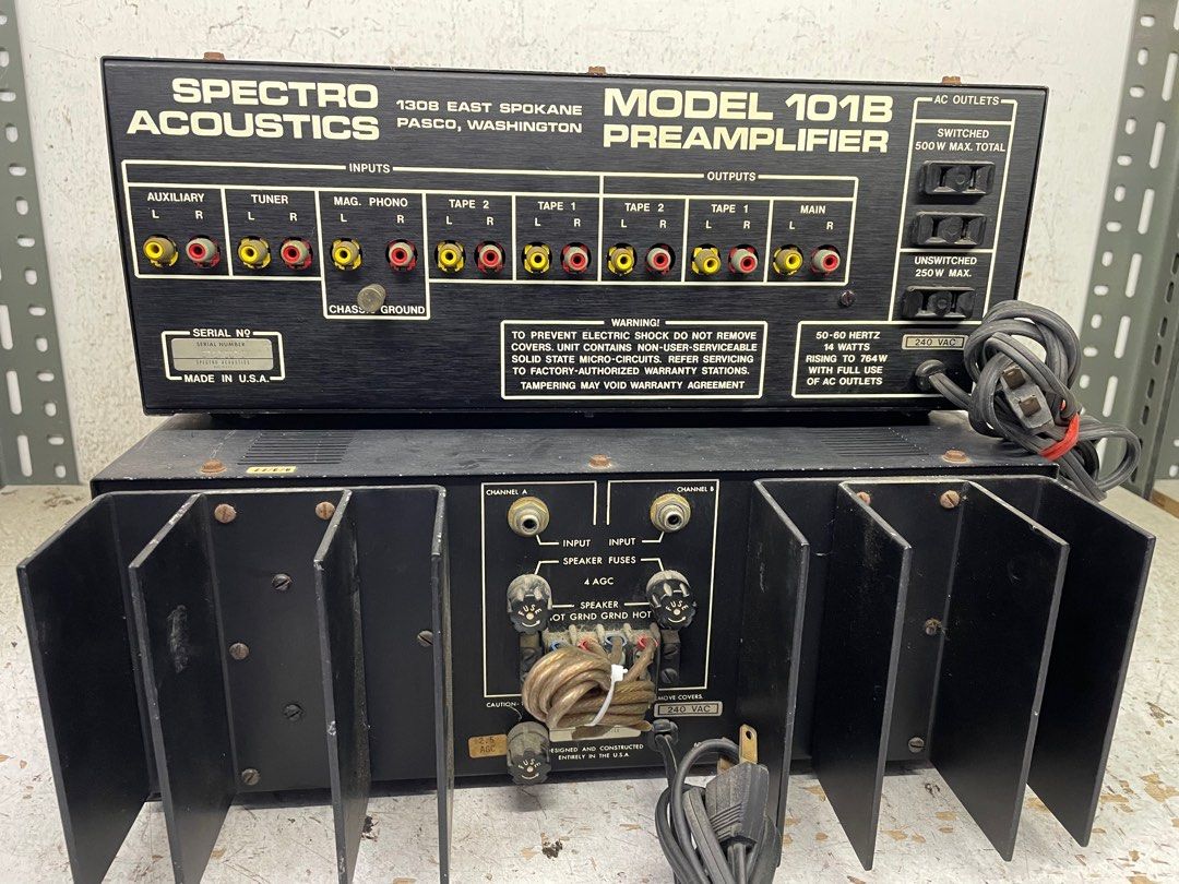 Spectro Acoustic 101B Stereo Preamp & 202 Stereo Power Amplifier, Audio ...