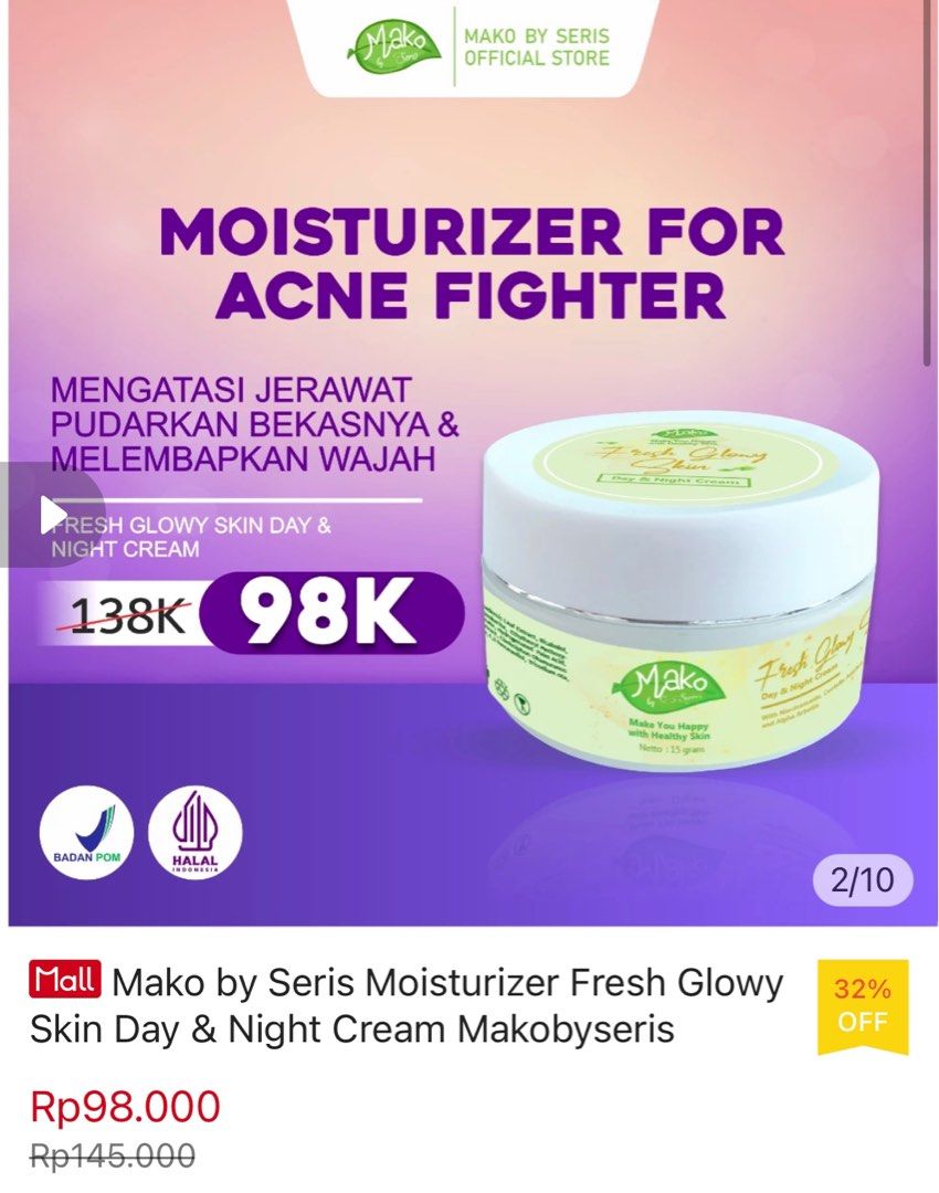 TAKE ALL 2 PCS Mako by Seris Moisturizer Fresh Glowy Skin + Facial Wash ...