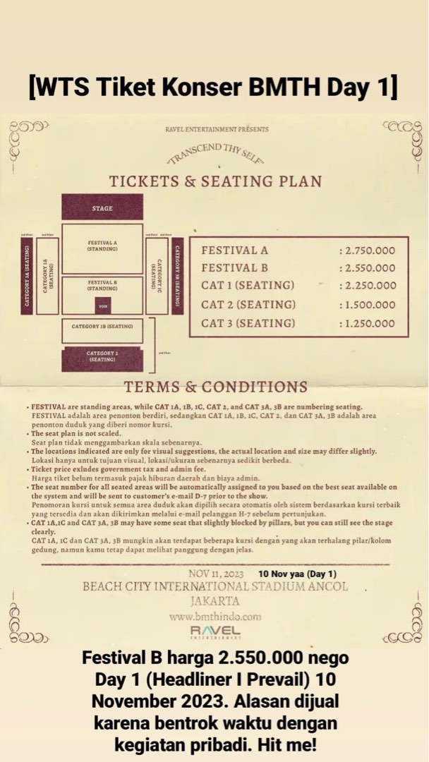 TIKET KONSER BMTH BRING ME THE HORIZON DAY 1, Tiket & Voucher, Tiket ...