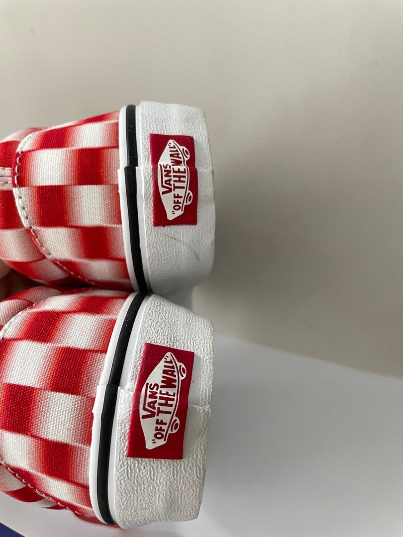 VANS Red Slip-On (Blur Check), Men's Fashion, Footwear, Casual Shoes on ...