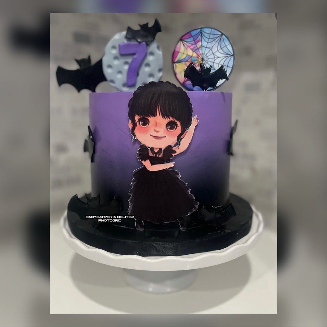 Wednesday Addams Cake, Food & Drinks, Homemade Bakes on Carousell