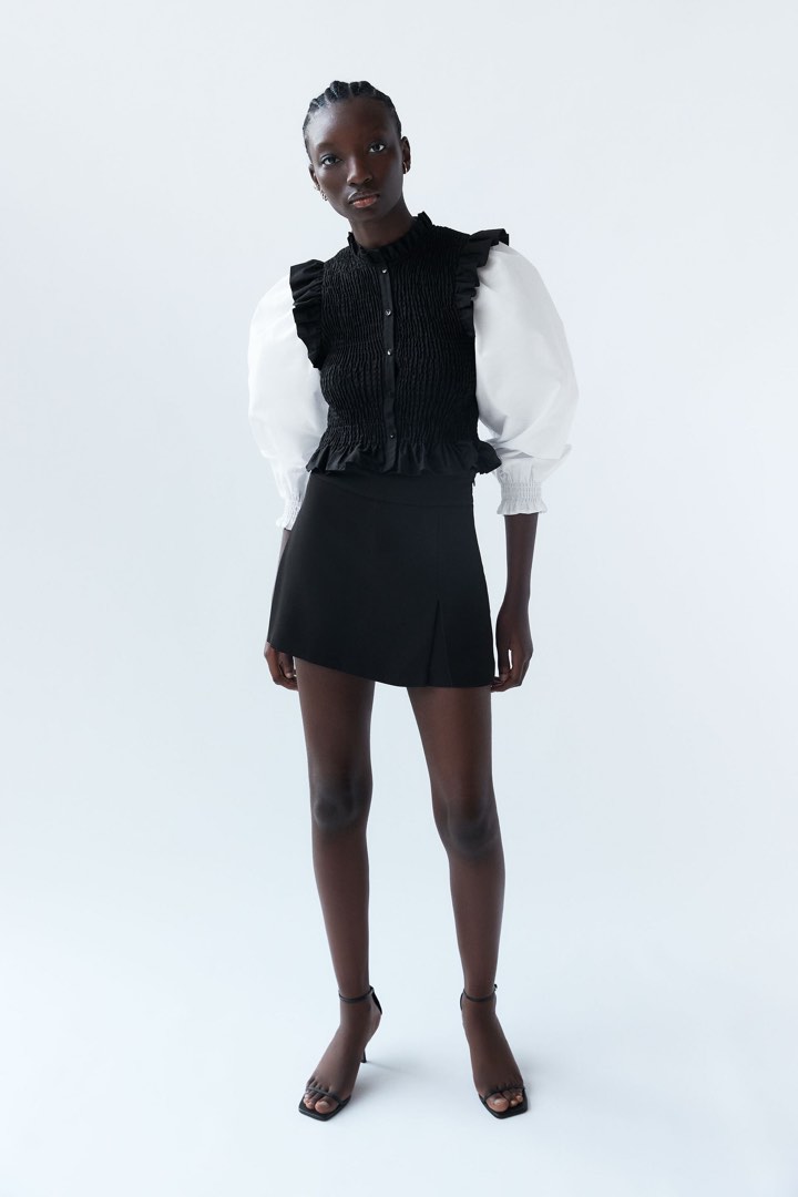 ZARA CONTRAST TOP WITH ELASTIC, Women's Fashion, Tops, Blouses on Carousell