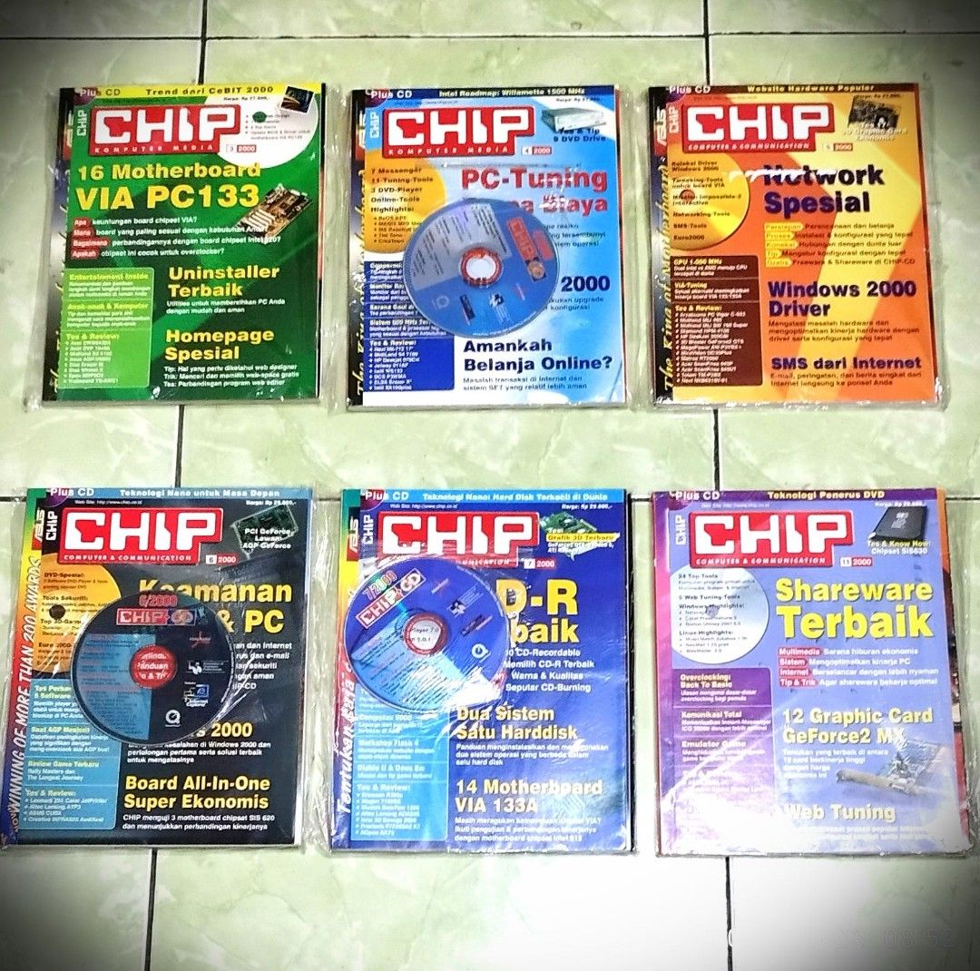 6 Majalah CHIP THN.2000 (no.3,4,5,6,7 & 11) bonus 3 CD asli, Buku & Alat Tulis, Majalah ...
