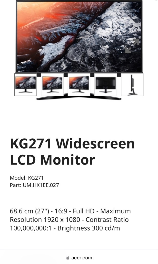 acer kg271C, Computers & Tech, Parts & Accessories, Monitor Screens on ...