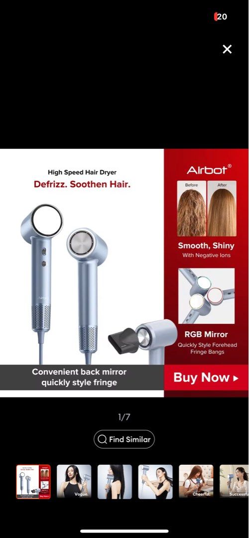 Airbot Aria Pro, High Speed Hair Dryer 200mil Negative Ions Mirror Low ...