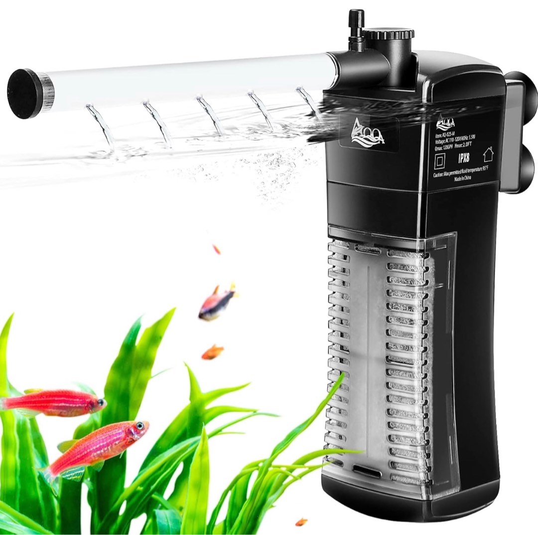 AQQA Internal Fish Tank Filter, 3 in 1 Submersible Aquarium Filter Pump ...