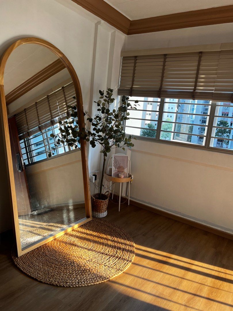 Teak Wood Arc Curved Standing Mirror, Furniture & Home Living, Home ...