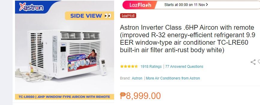 ASTRON .6 INVERTER CLASS, TV & Home Appliances, Air Conditioning and ...