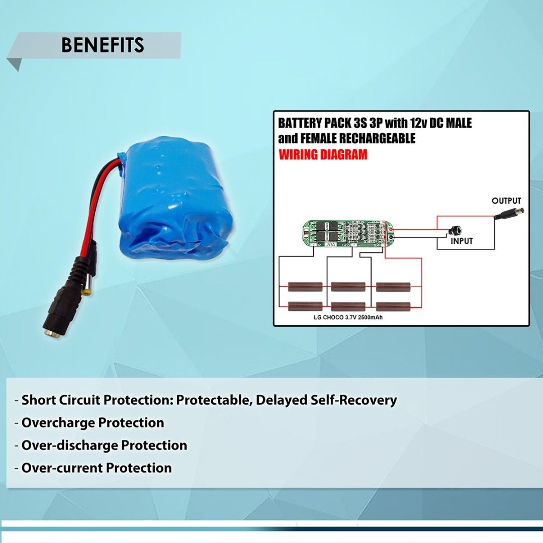 BATTERY PACK 3S 2P 12V RECHARGEABLE BATTERY, BEST FOR WIFI ROUTER, LED ...