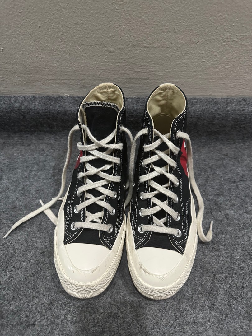 Converse x CDG High Top Side Logo (Black), Fesyen Wanita, Sepatu di ...