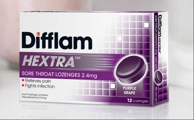 DIFFLAM HEXTRA 2.4MG SORE THROAT LOZENGE 12S exp 4/2025, Health ...