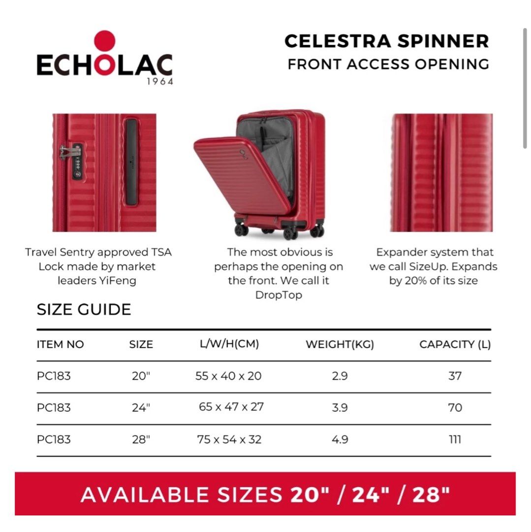 Echolac Celestra 24" Medium Luggage Expandable Spinner - Front Access Opening Pink, Hobbies ...