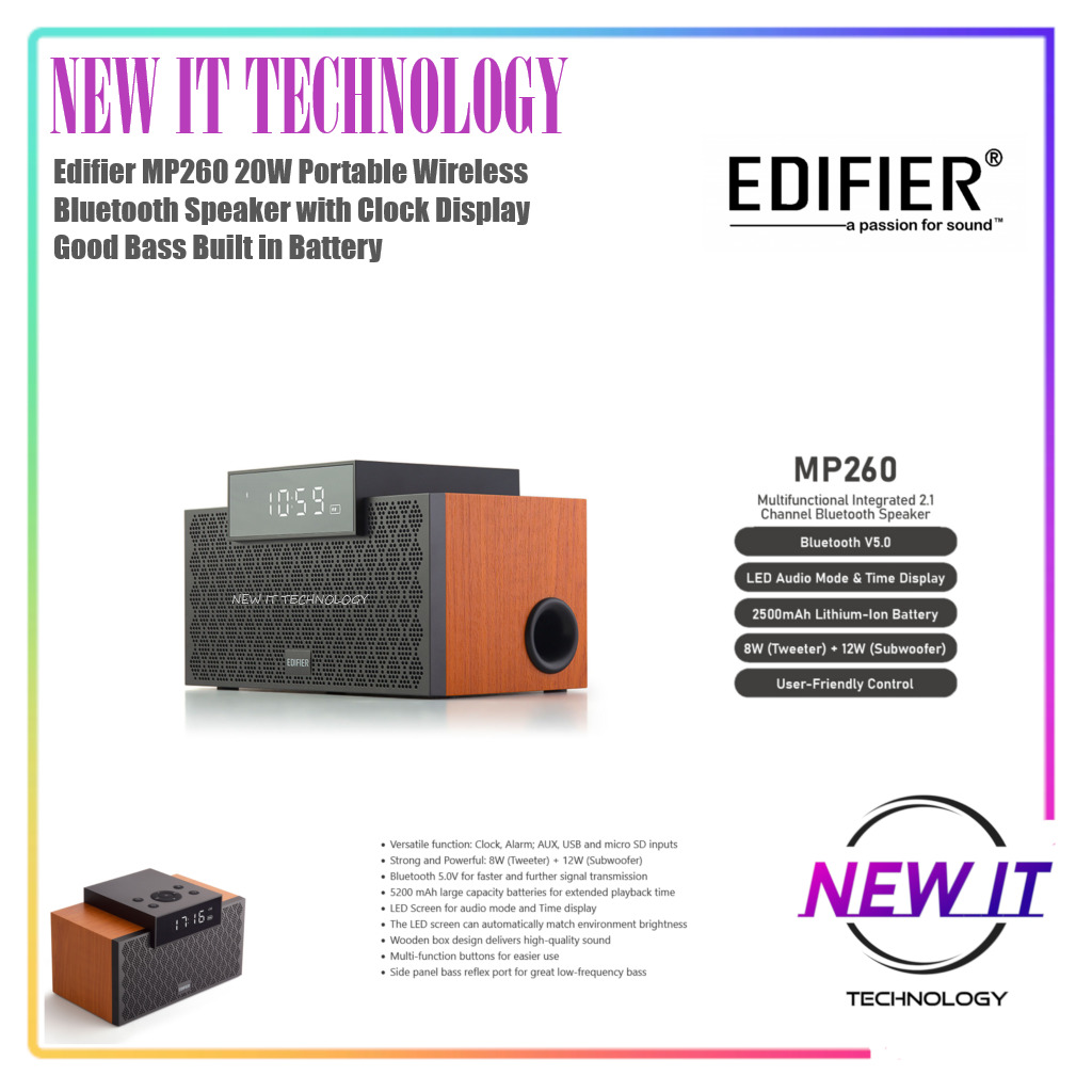 Edifier MP260 20W Portable Wireless Bluetooth 5.0 Speaker with Clock ...