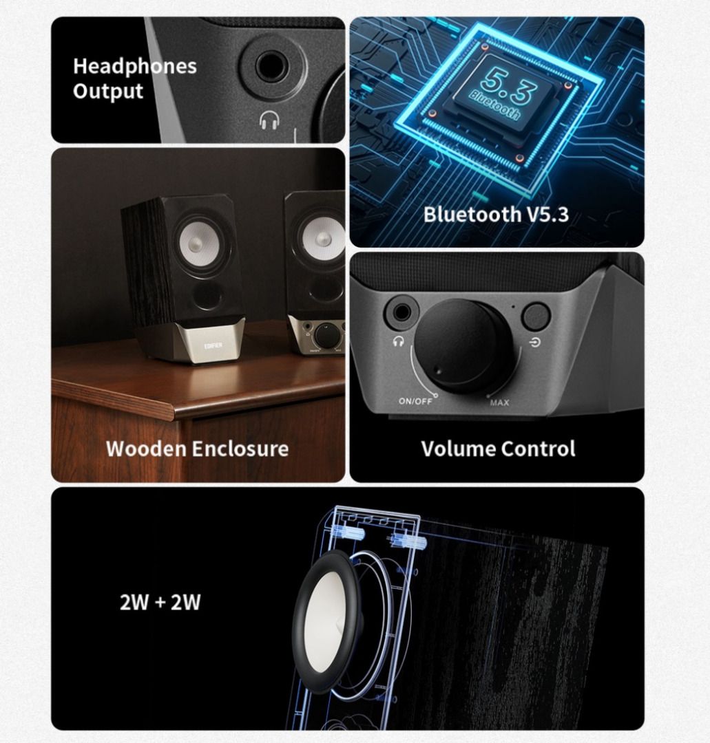 Edifier R19BT 2.0 PC Speaker System with Bluetooth 5.3 , USB , AUX , 4W ...