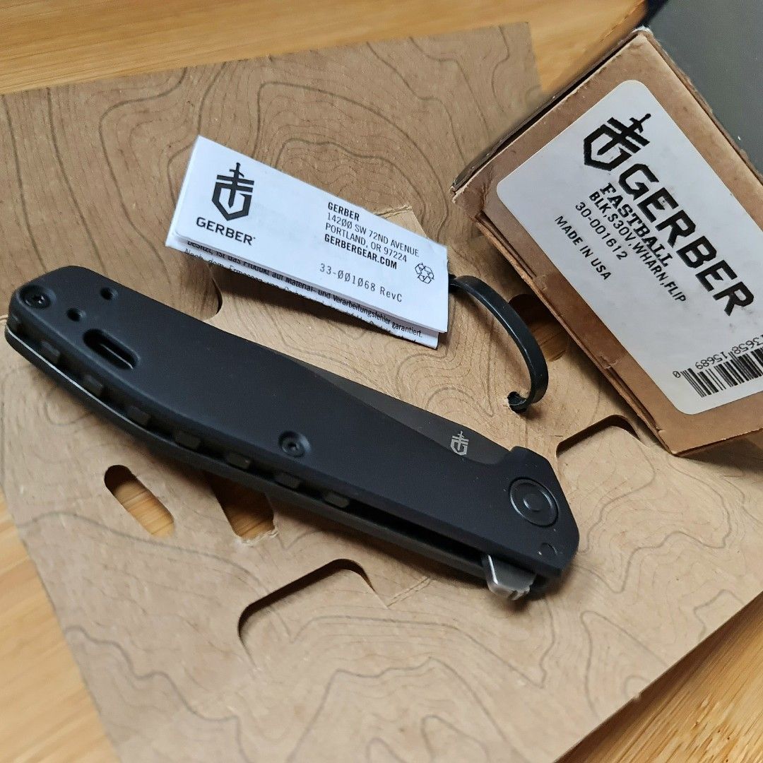 Gerber Fastball Black S30V Wharncliffe Blackwashed Blade Knife hinderer ...