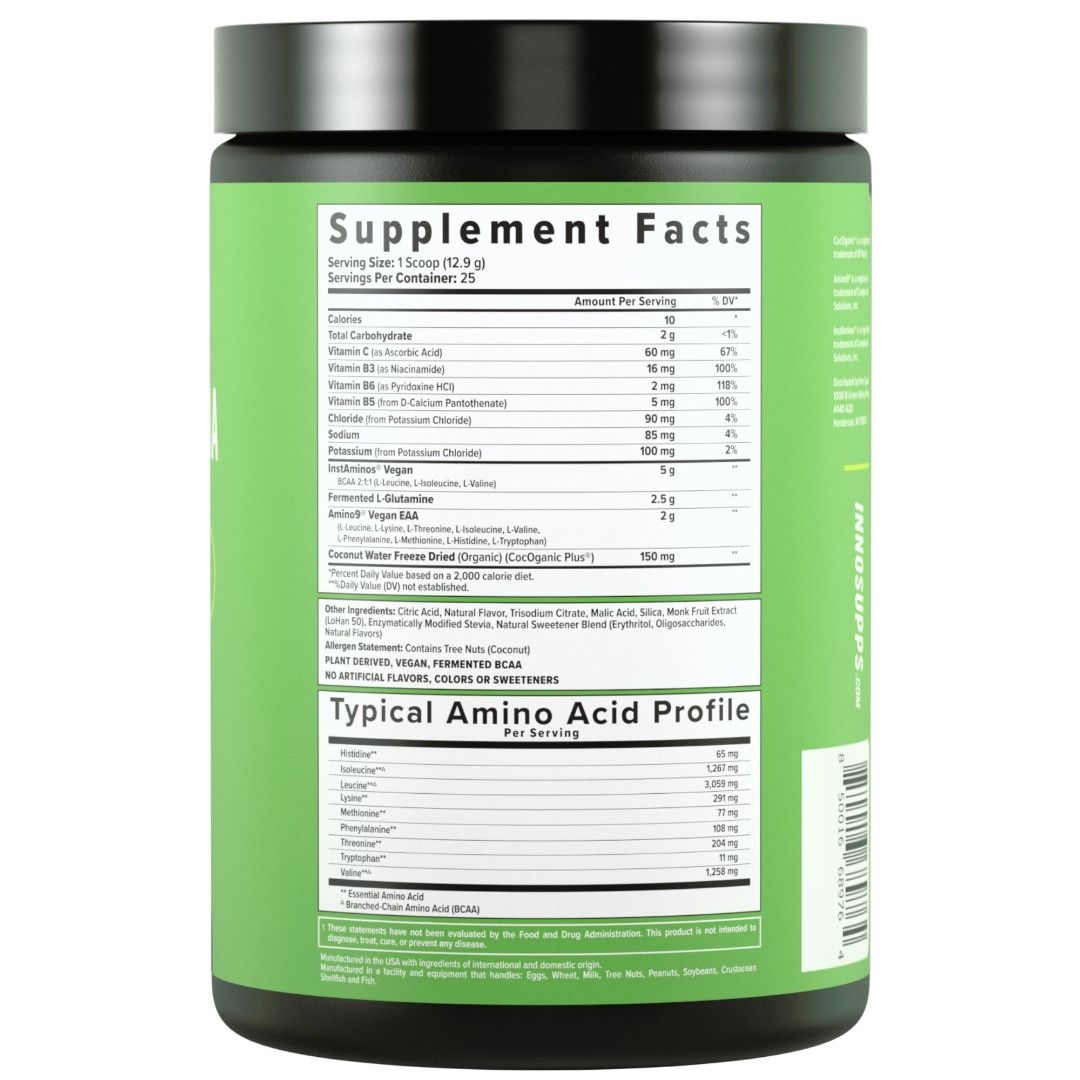 Inno Supps Natural BCAA + EAA Vegan Electrolytes Blend 25 Servings [Mfg ...