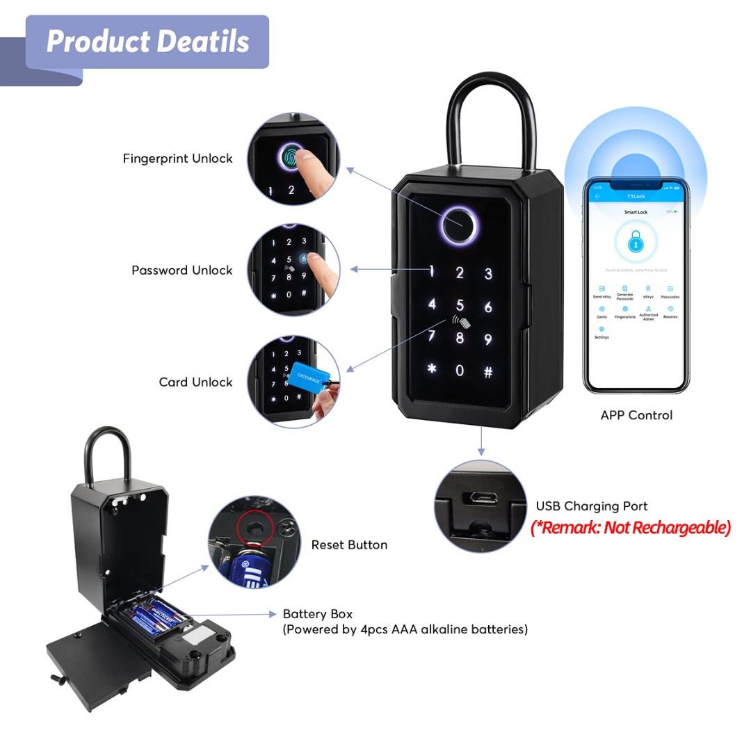 Key Storage Box Fingerprint Password App Tuya Security Boxes Lock Boxes ...