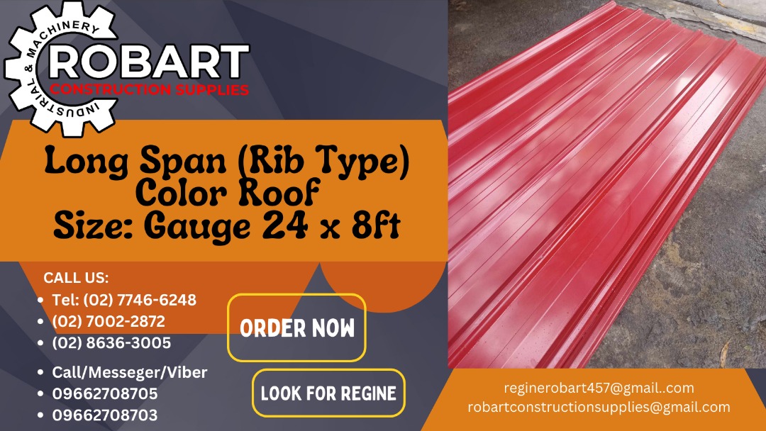 Long Span (Rib Type) Color Roof Size: Gauge 24 x 8ft, Commercial ...
