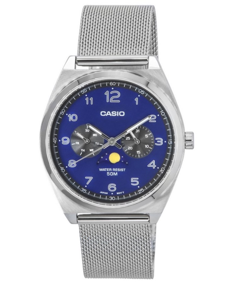 Casio Moon Phase/Moonphase Dress Watch MTP-300M-2A Blue stainless Steel ...