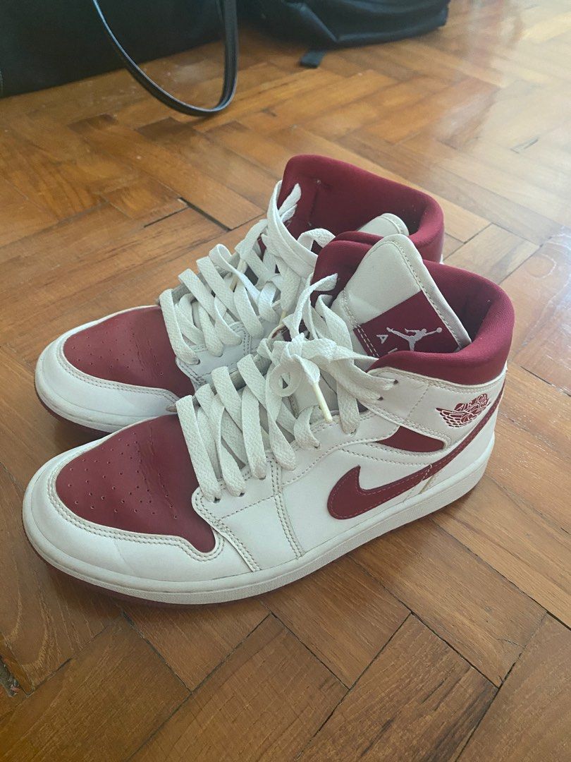 Nike Air Jordan 1 Mid White & Fire Red, Women's Fashion, Footwear, Sneakers on Carousell