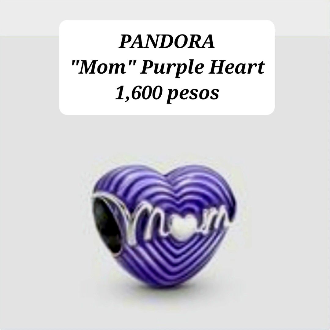 PANDORA "MOM" PURPLE HEART CHARM, Women's Fashion, Jewelry & Organizers ...