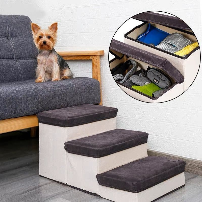 Pet Dog Stairs With Storage Foldable Dog Stairs 3 Tiers Pet Steps Dog ...