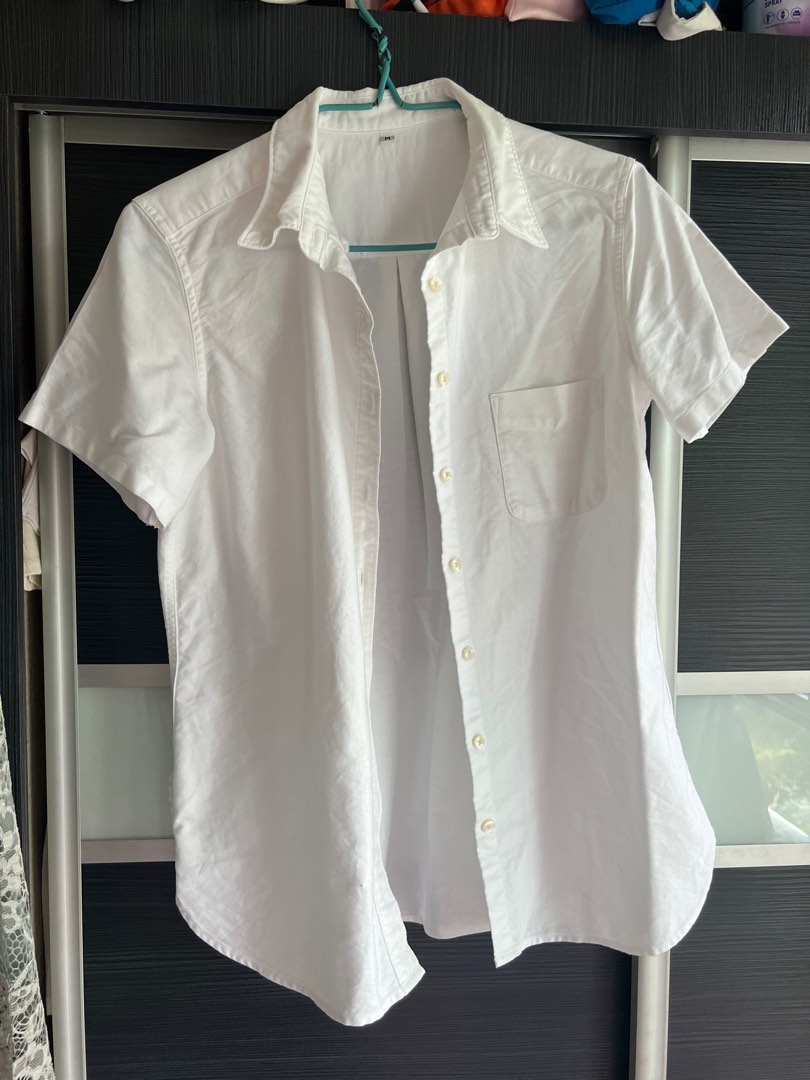 Plain White Button Up Blouse, Women's Fashion, Tops, Blouses on Carousell