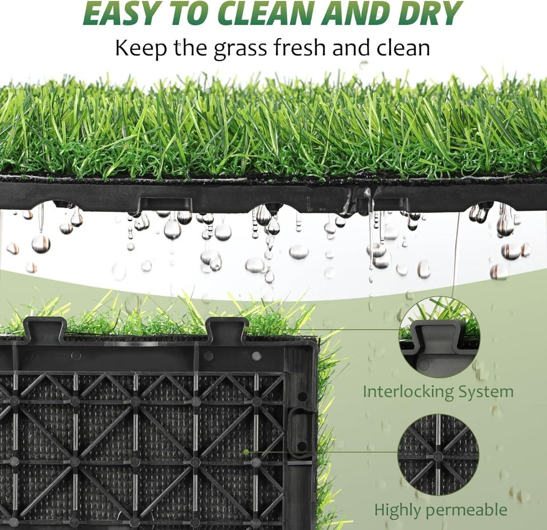 [SG SELLER] Interlocking Grass Tile Lawn Rug Artificial Grass Turf ...