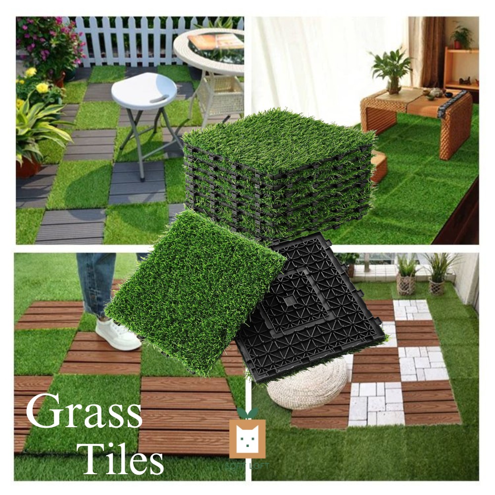 [SG SELLER] Interlocking Grass Tile Lawn Rug Artificial Grass Turf ...