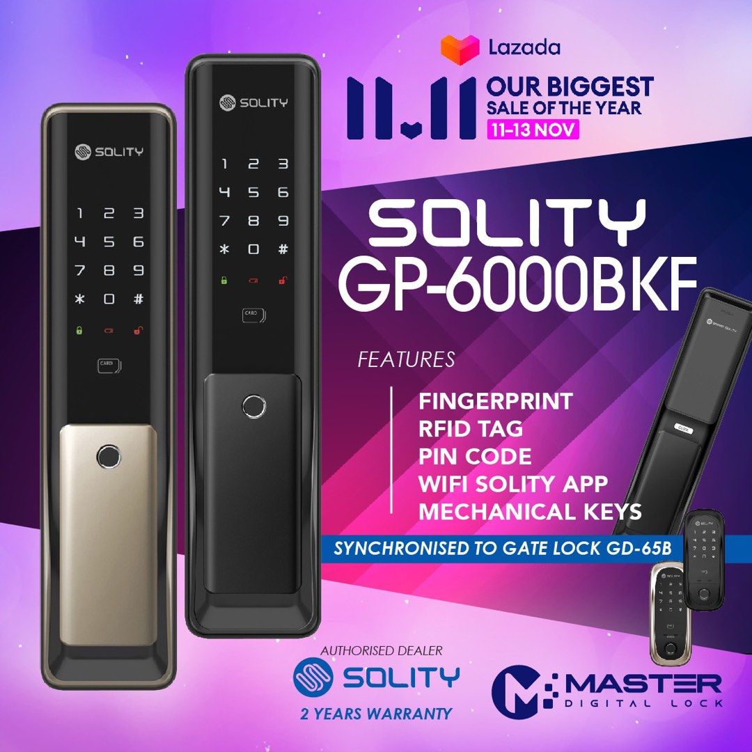 SOLITY GP-6000BKF SMART DIGITAL DOOR LOCK & GD-65B DIGITAL GATE LOCK, Furniture & Home Living ...