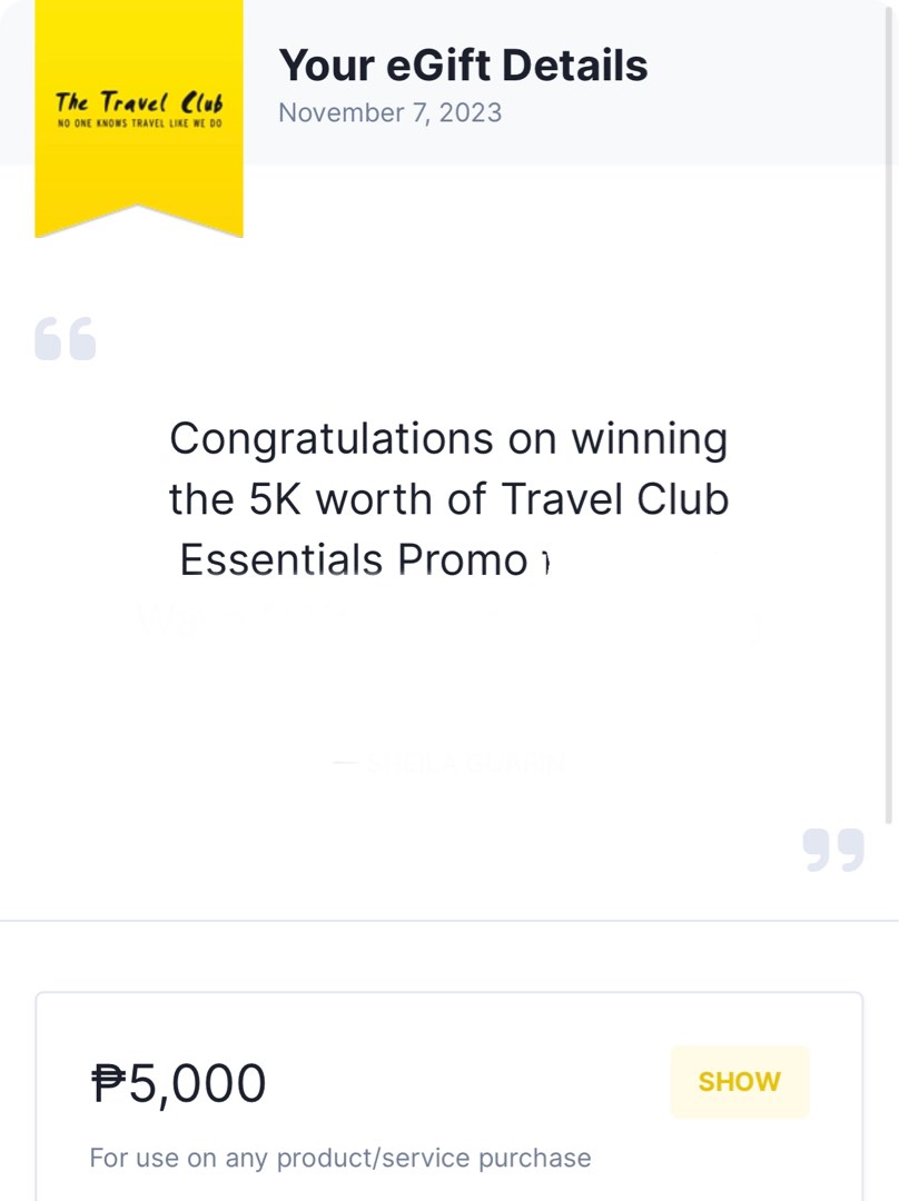 The Travel Club 5k Giftaway, Tickets & Vouchers, Store Credits on Carousell