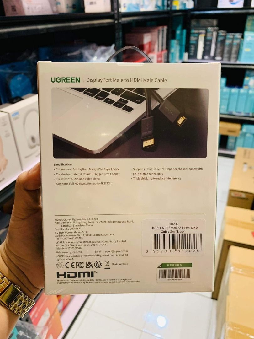 UGREEN Display Port Male to HDMI Male Cable 2M DP101 10202, Computers & Tech, Parts ...