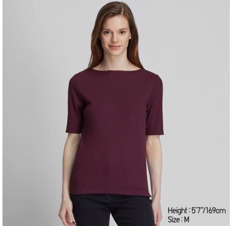 UNIQLO ribbed boat neck top, Women's Fashion, Tops, Blouses on Carousell