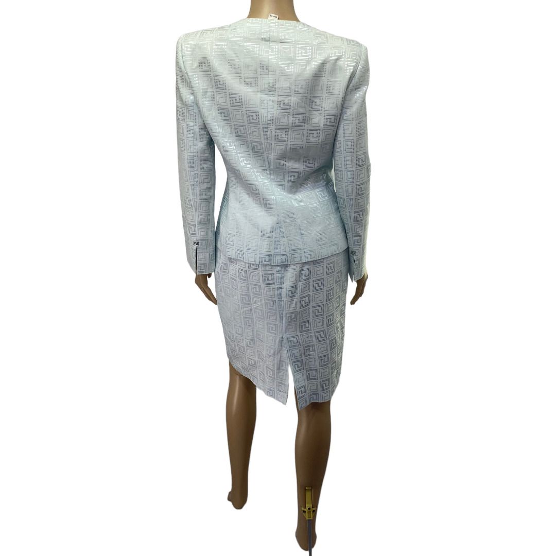 Versace Classic Vintage Light Blue Greca Embroidered Jacket & Skirt Set ...