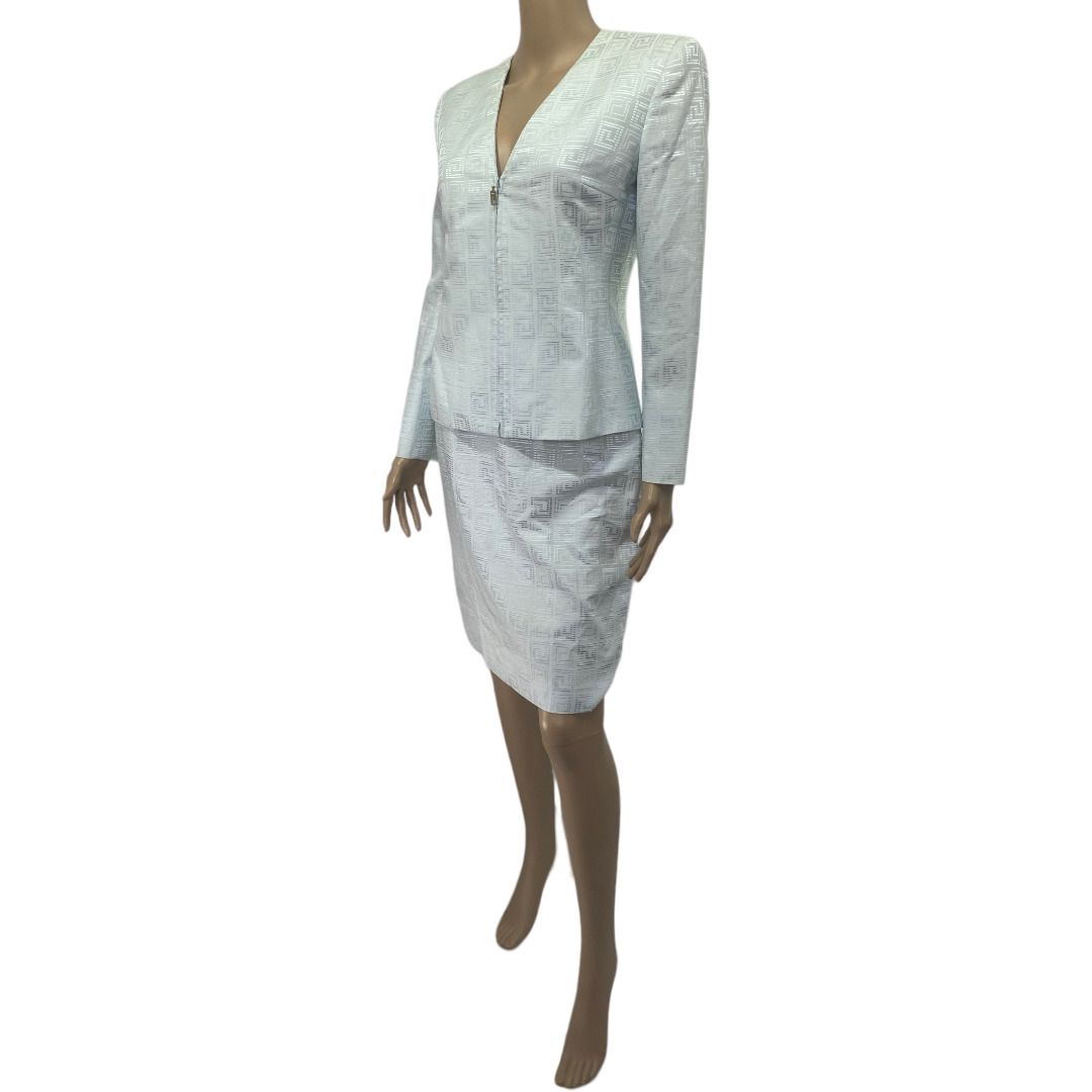 Versace Classic Vintage Light Blue Greca Embroidered Jacket & Skirt Set ...