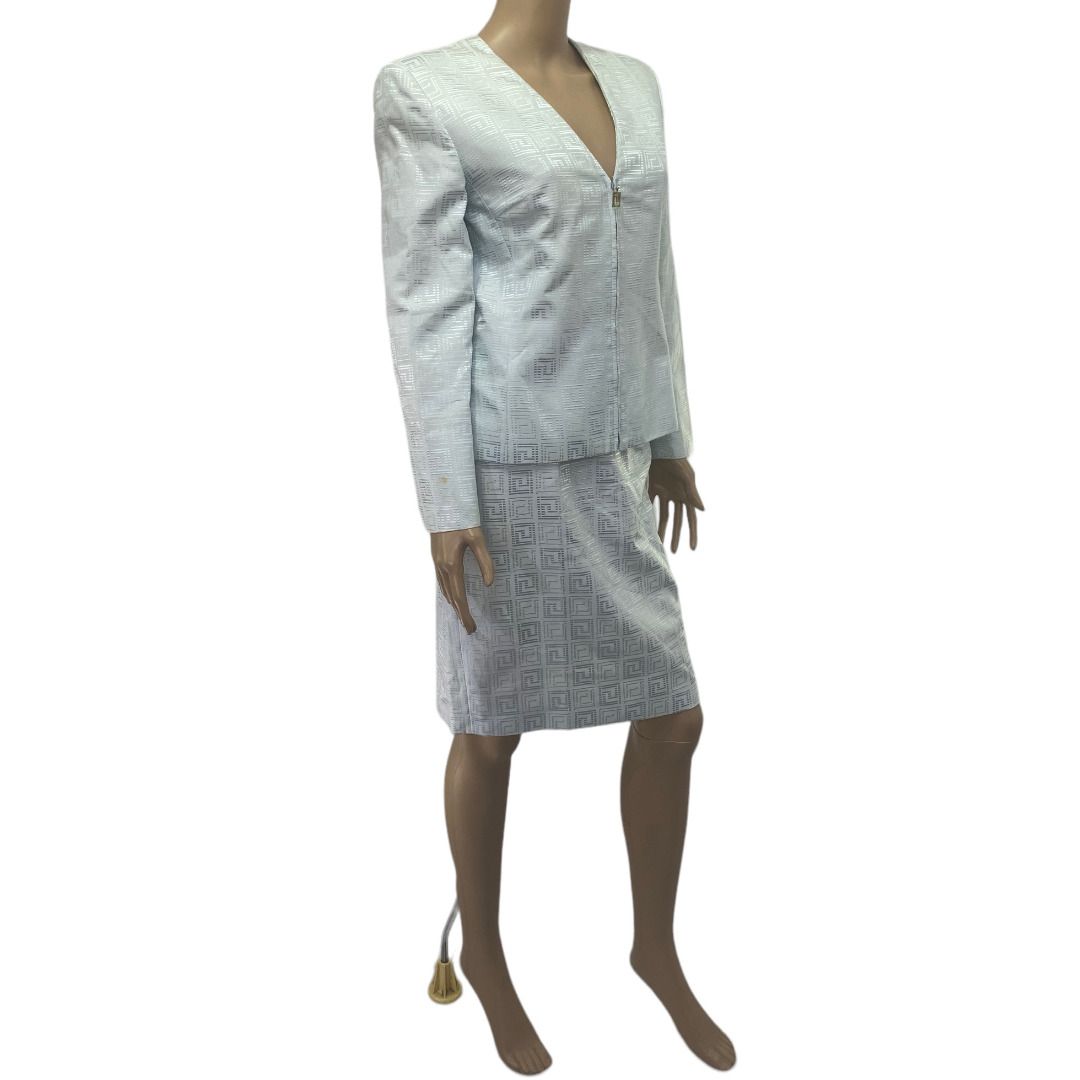 Versace Classic Vintage Light Blue Greca Embroidered Jacket & Skirt Set ...