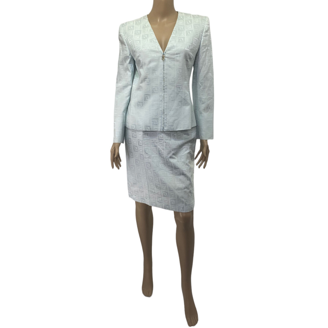 Versace Classic Vintage Light Blue Greca Embroidered Jacket & Skirt Set ...