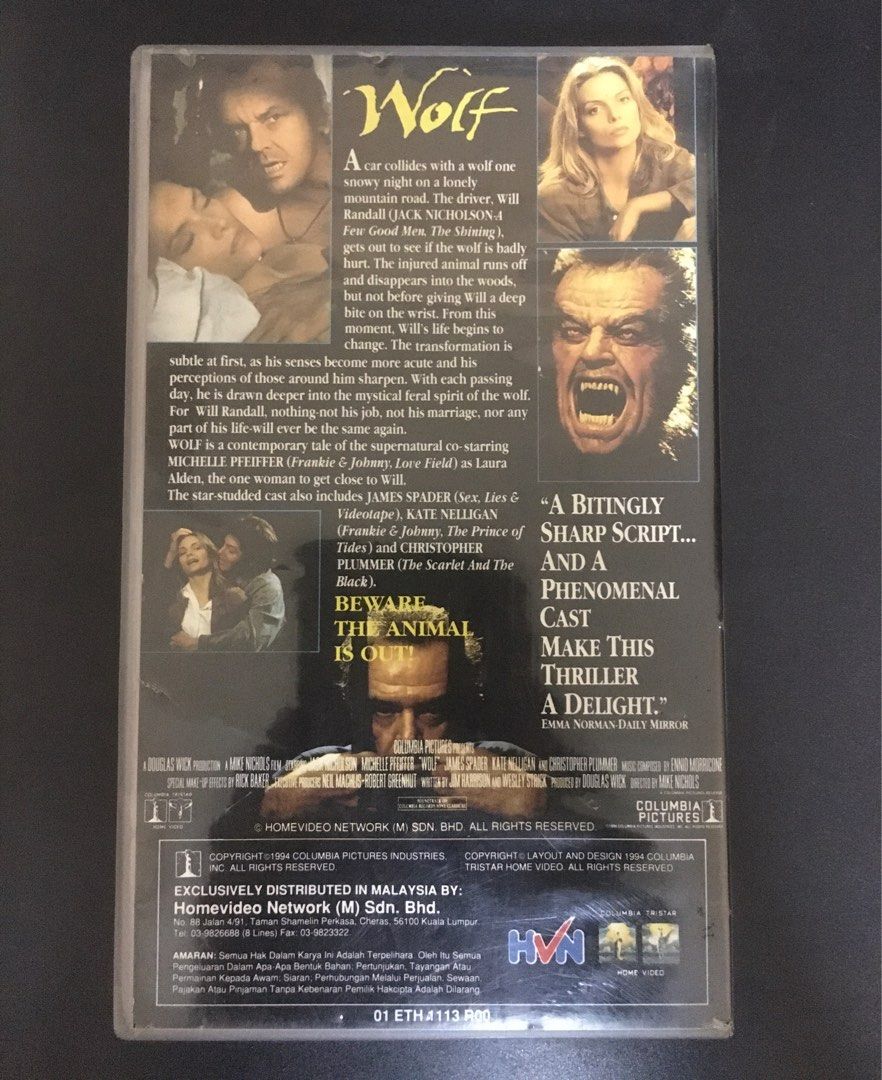 VHS - Wolf (1994) (VHS Tape / Video Tape), Hobbies & Toys, Music & Media, CDs & DVDs on Carousell