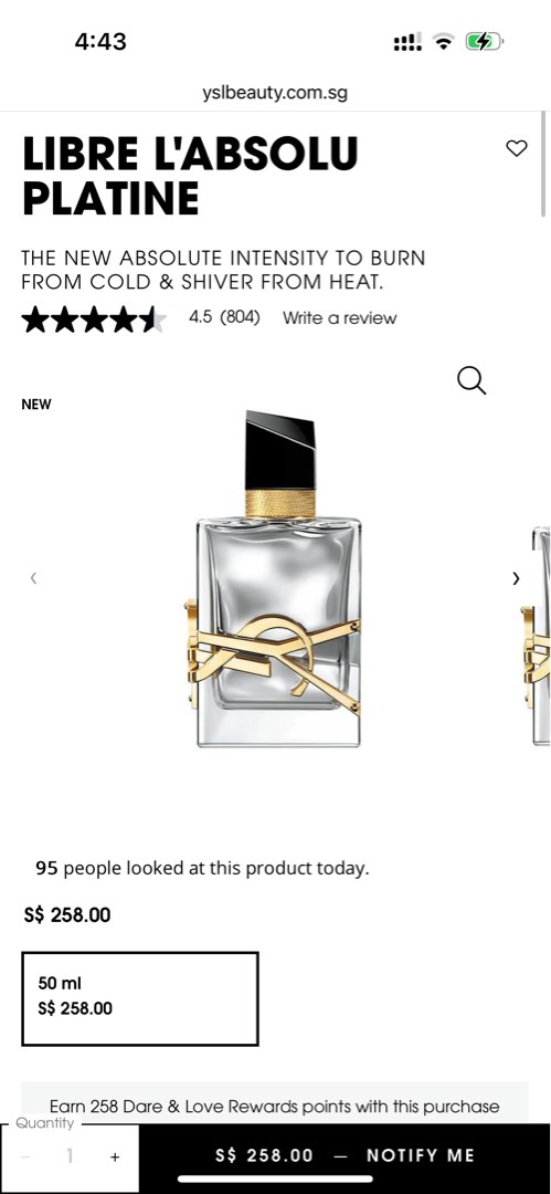 YSL Libre L'Absolu Platine Parfum 50ml, Beauty & Personal Care ...