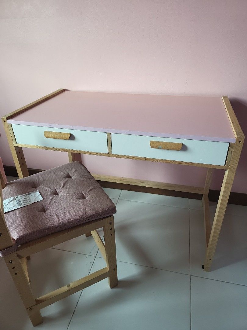 Adjustable Kids pink study table desk set, Babies & Kids, Baby Nursery ...