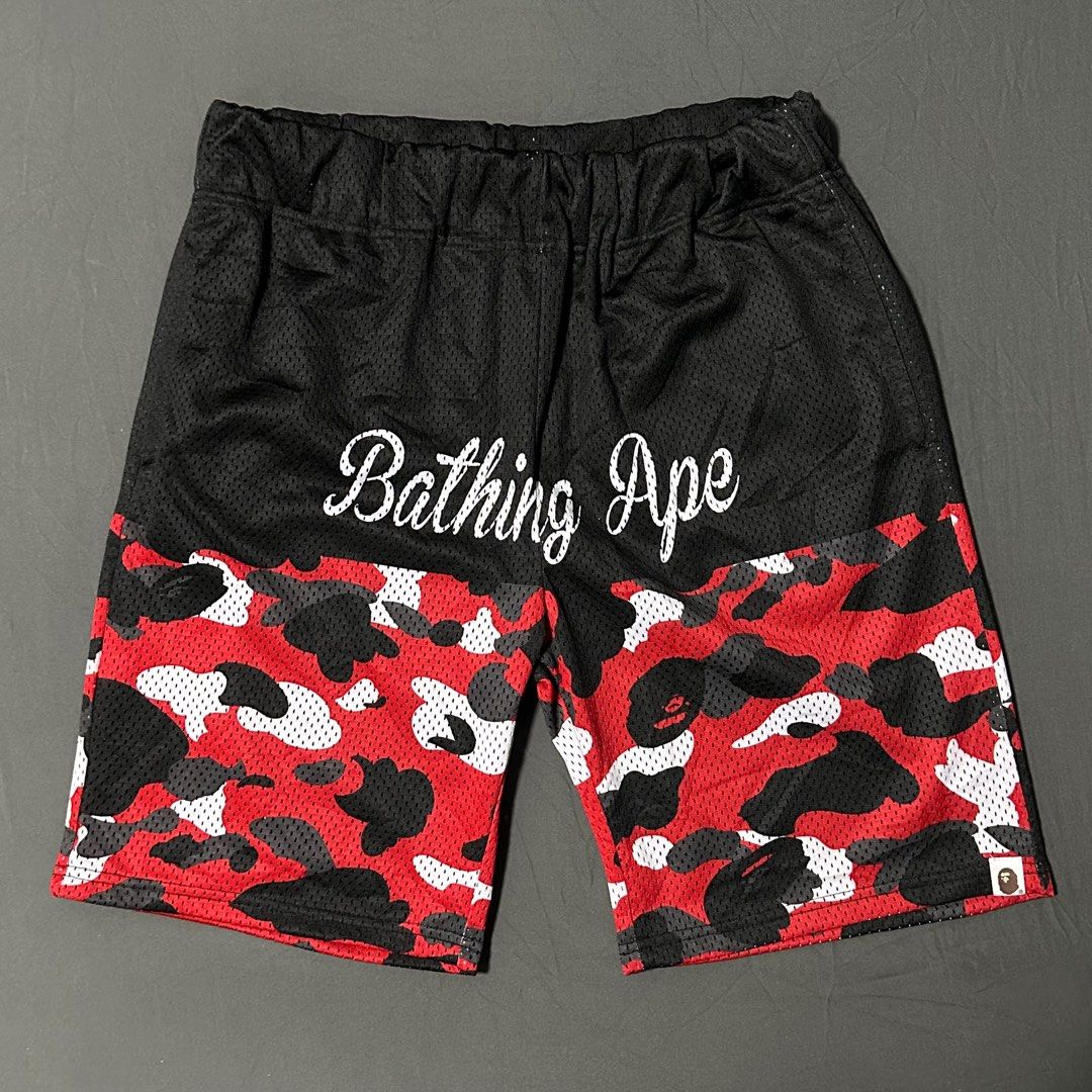 Bape red camo mesh shorts, Men's Fashion, Bottoms, Shorts on Carousell