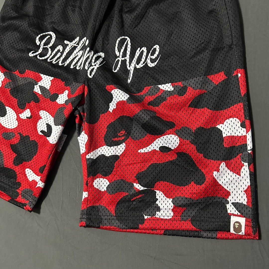Bape red camo mesh shorts, Men's Fashion, Bottoms, Shorts on Carousell