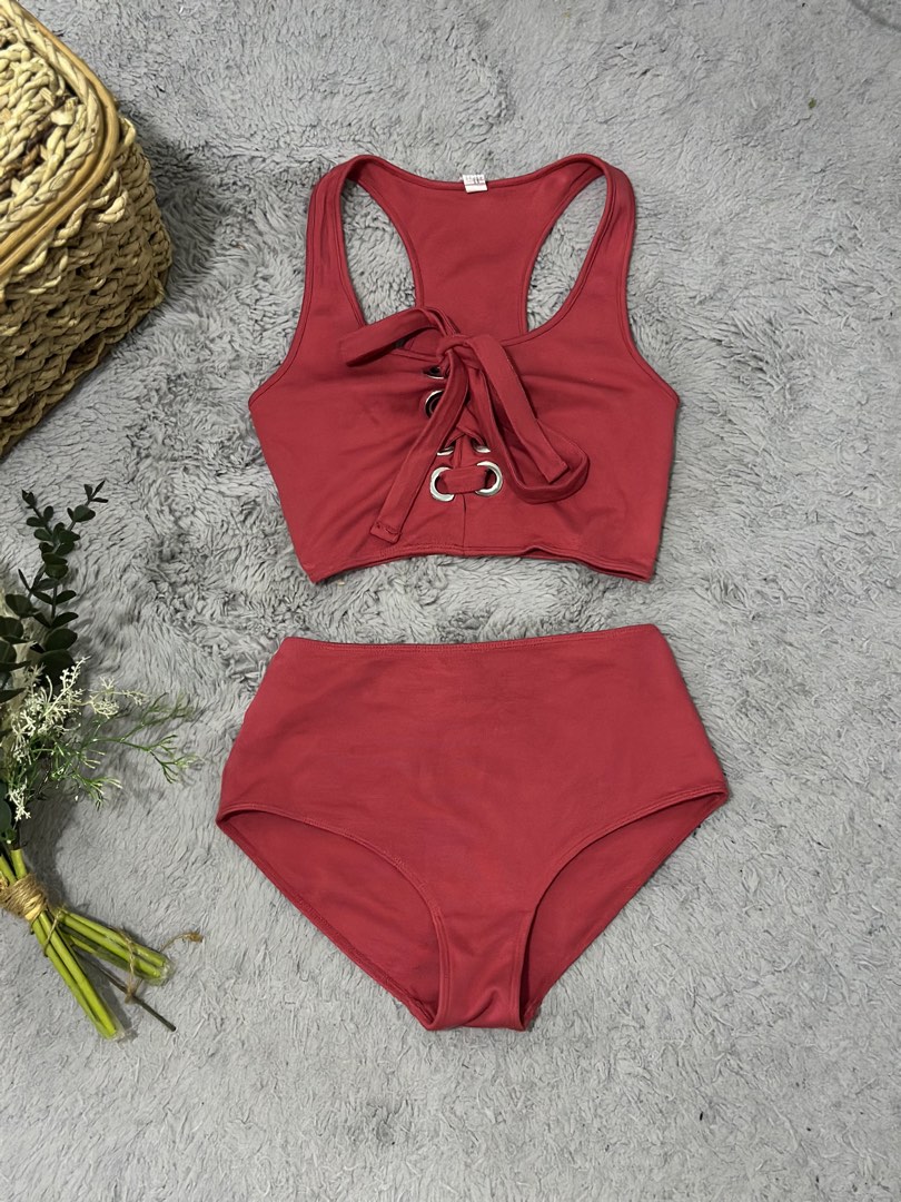 Bench Two Piece High Waist Swimsuit in Rust, Women's Fashion, Swimwear ...