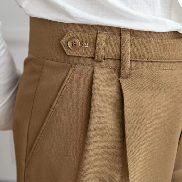 Business Smart Formal Fold Pleated Pocket Suit Pants (Brown 30), Men's ...