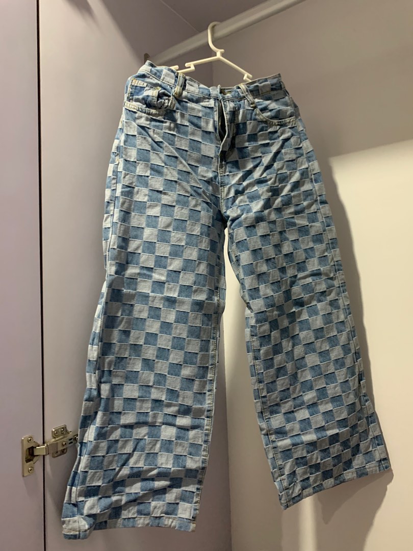 Checkered Denim Jeans, Women's Fashion, Bottoms, Jeans on Carousell